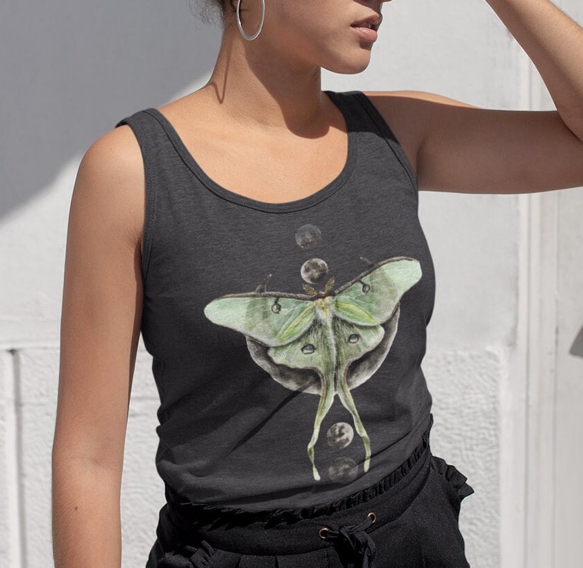 Lunar Moth Tank Top, Green Moth Tank, Moon Tank, Full Moon Shirt, Moth ...