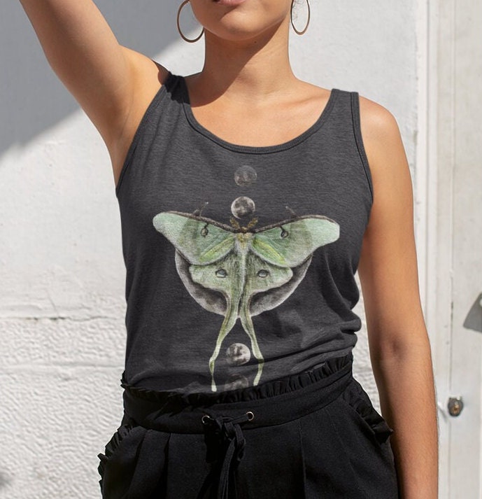 Lunar Moth Tank Top, Green Moth Tank, Moon Tank, Full Moon Shirt, Moth ...
