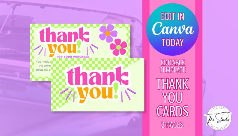 Thank You Card Template | Editable Canva Template, Bold Thank You Card ...
