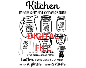 Kitchen Conversion Chart Digital Files, Kitchen Chart, Baking ...