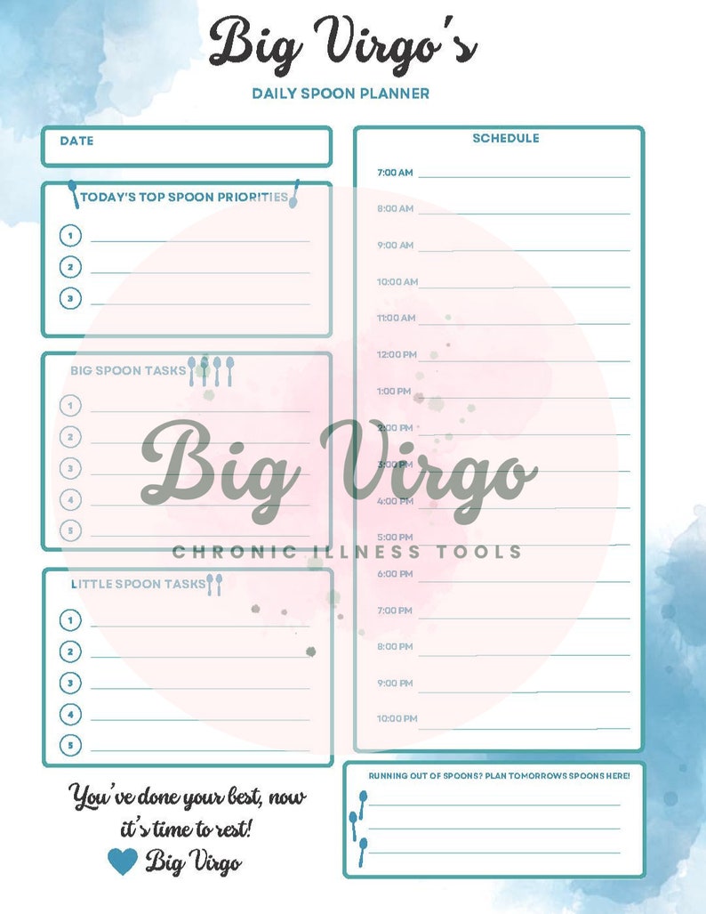 New Printable Daily Spoon Planner - Teal - Etsy