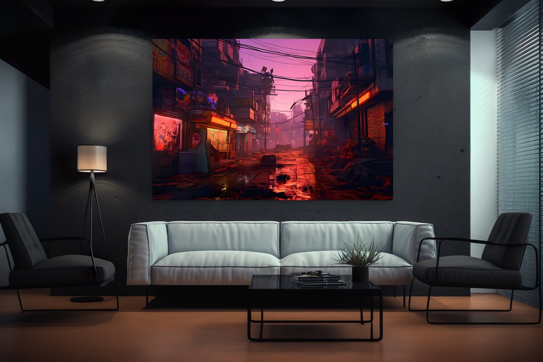 Poor Cyberpunk City With Neon Sign Wall Art Blade Runner - Etsy