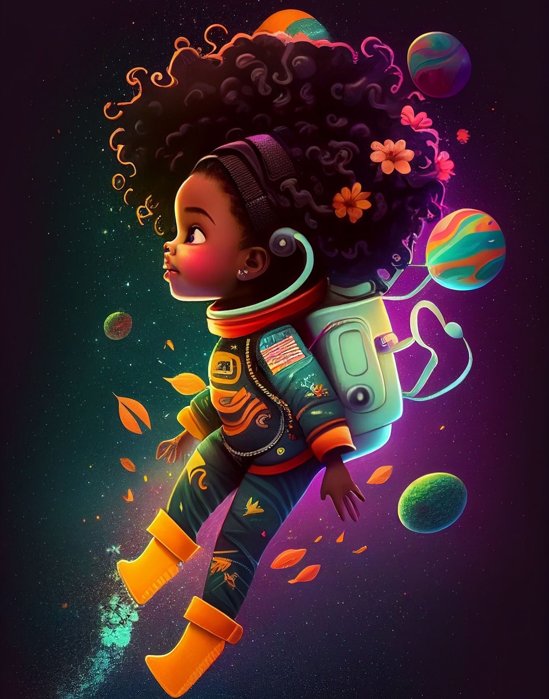 Black Astro Girl | Space Art for Kids | Astronaut Girl | Space Themed ...