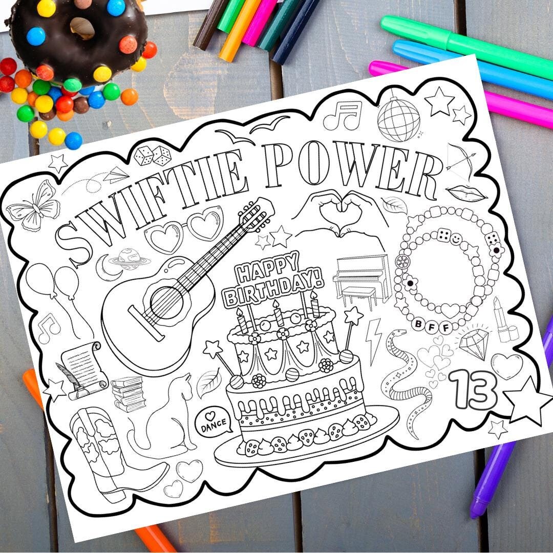 Swifty Coloring Printable Birthday Placemat Activity for Kids Party ...