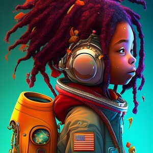 Astro Girl Space Art Print Set: Black Astronaut, Kids Nursery (digital ...