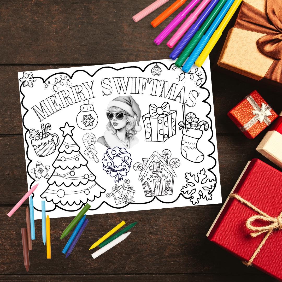 Merry Swiftmas Coloring Printable Taylor Swift Christmas Placemat ...