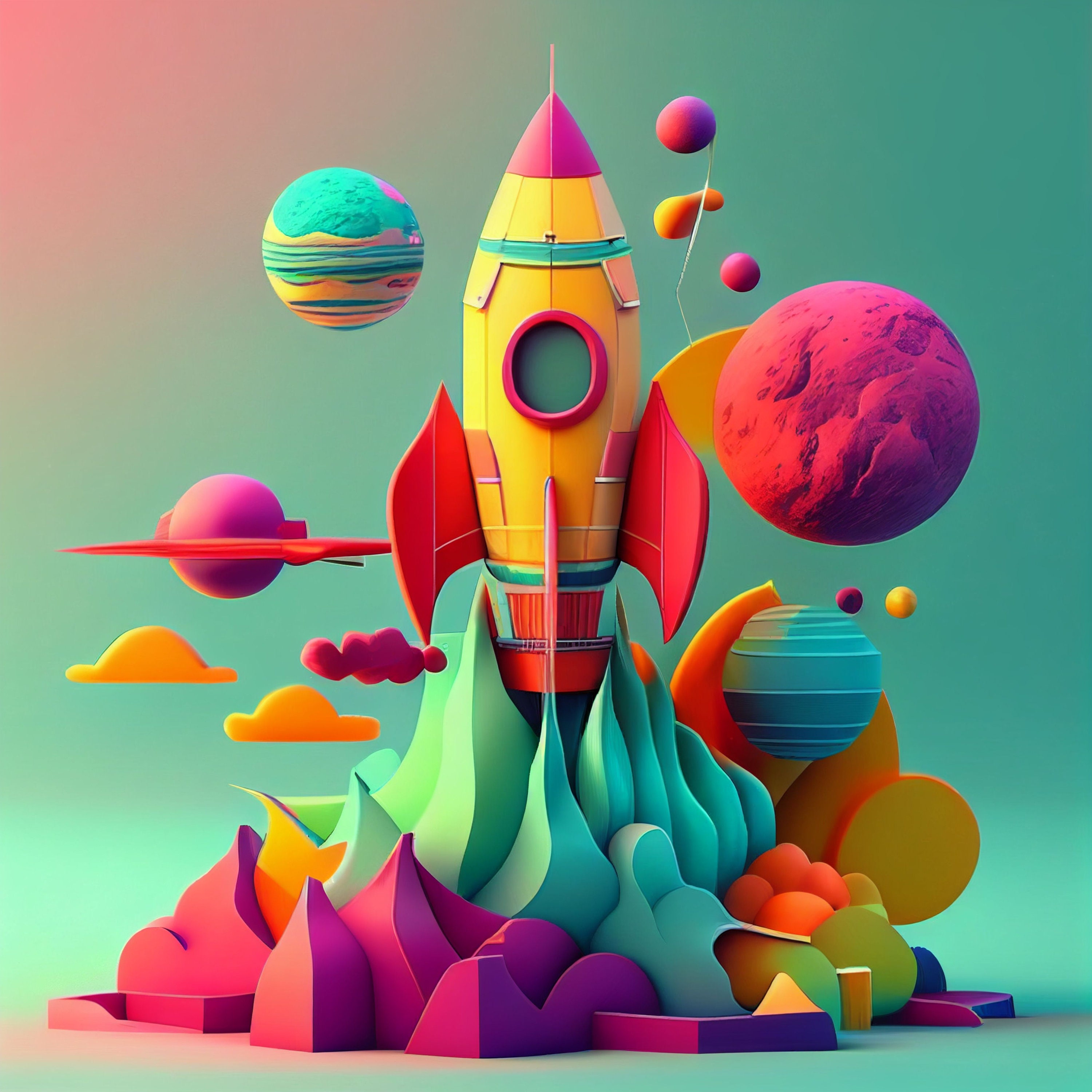 Printable Space Art Set: 5 Spaceships & Planets Nursery Wall Decor ...