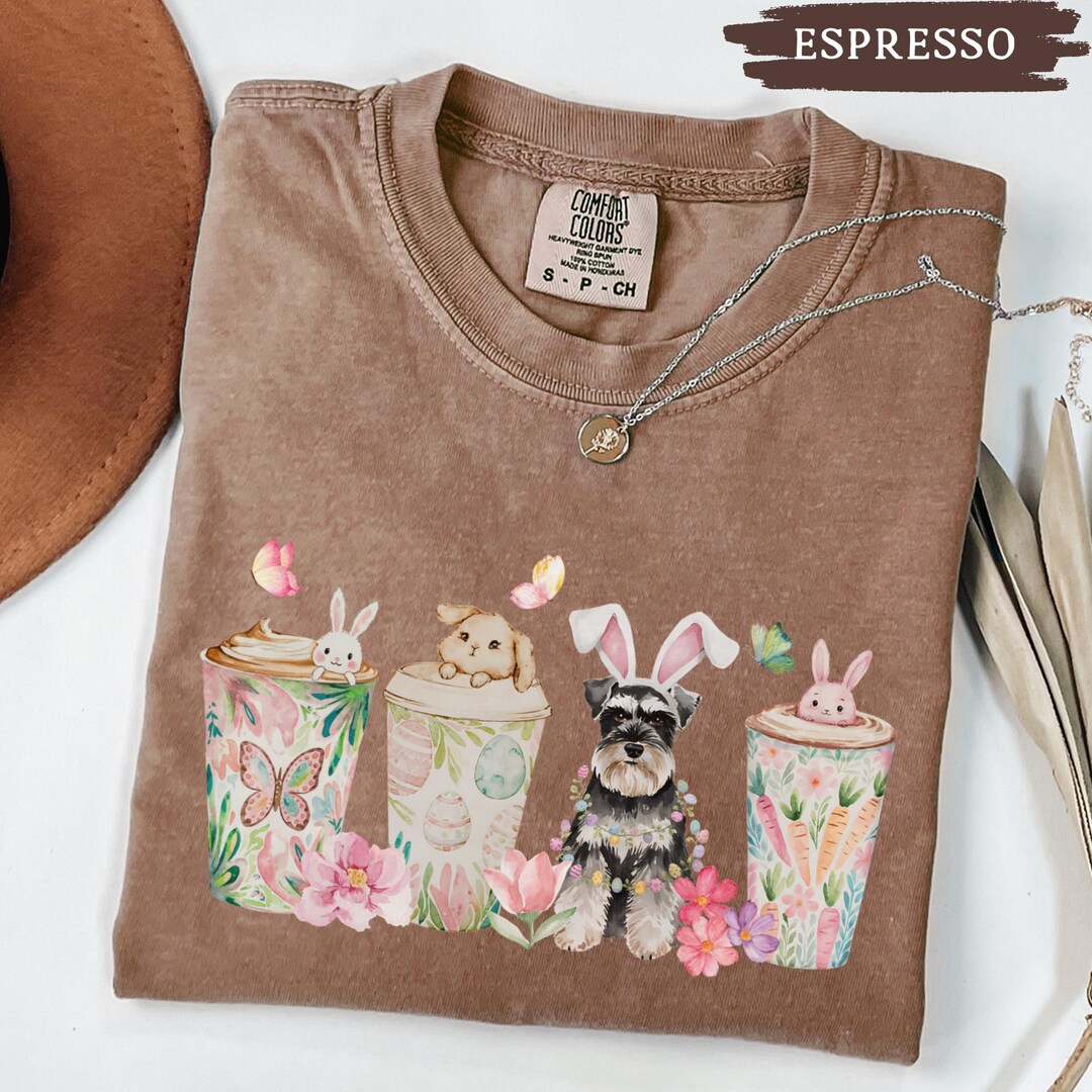 Coffee Schnauzer Easter Bunny Shirt, Comfort Colors Floral Schnauzer ...
