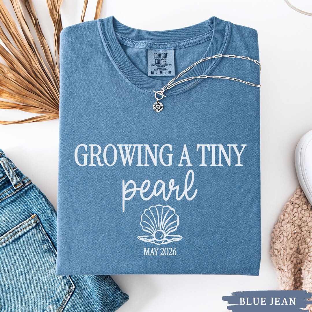 Custom Seashell Pearl Pregnancy Reveal Shirt, Comfort Colors Pregnant ...
