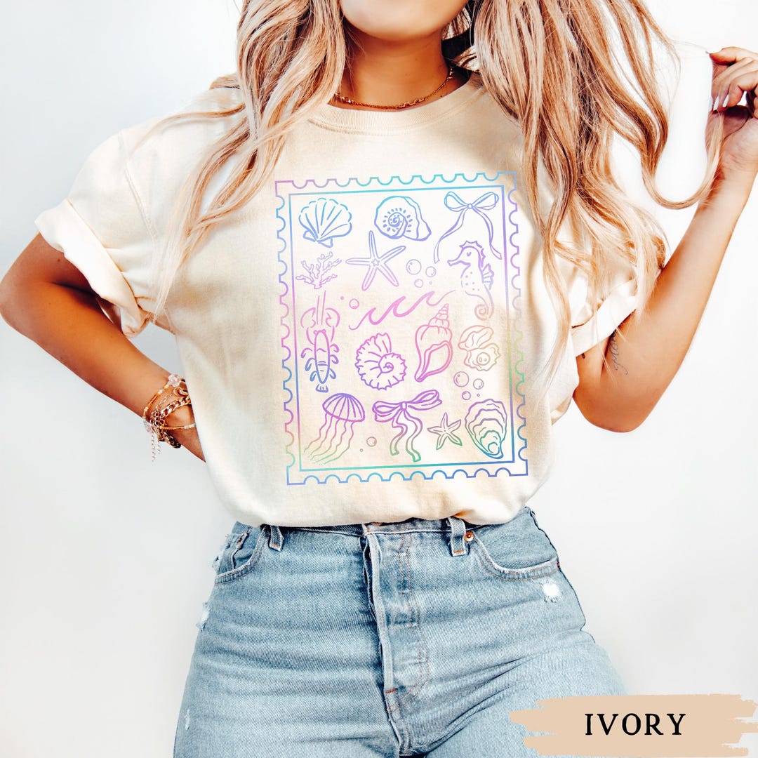 Neon Seashell Shirt, Comfort Color Coastal Summer Tee, Colorful Mermaid ...