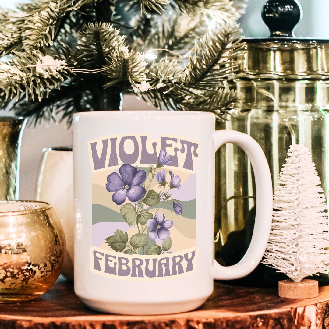 February Birth Flower Mug, Violet Birth Month Flower Tumbler Cup ...