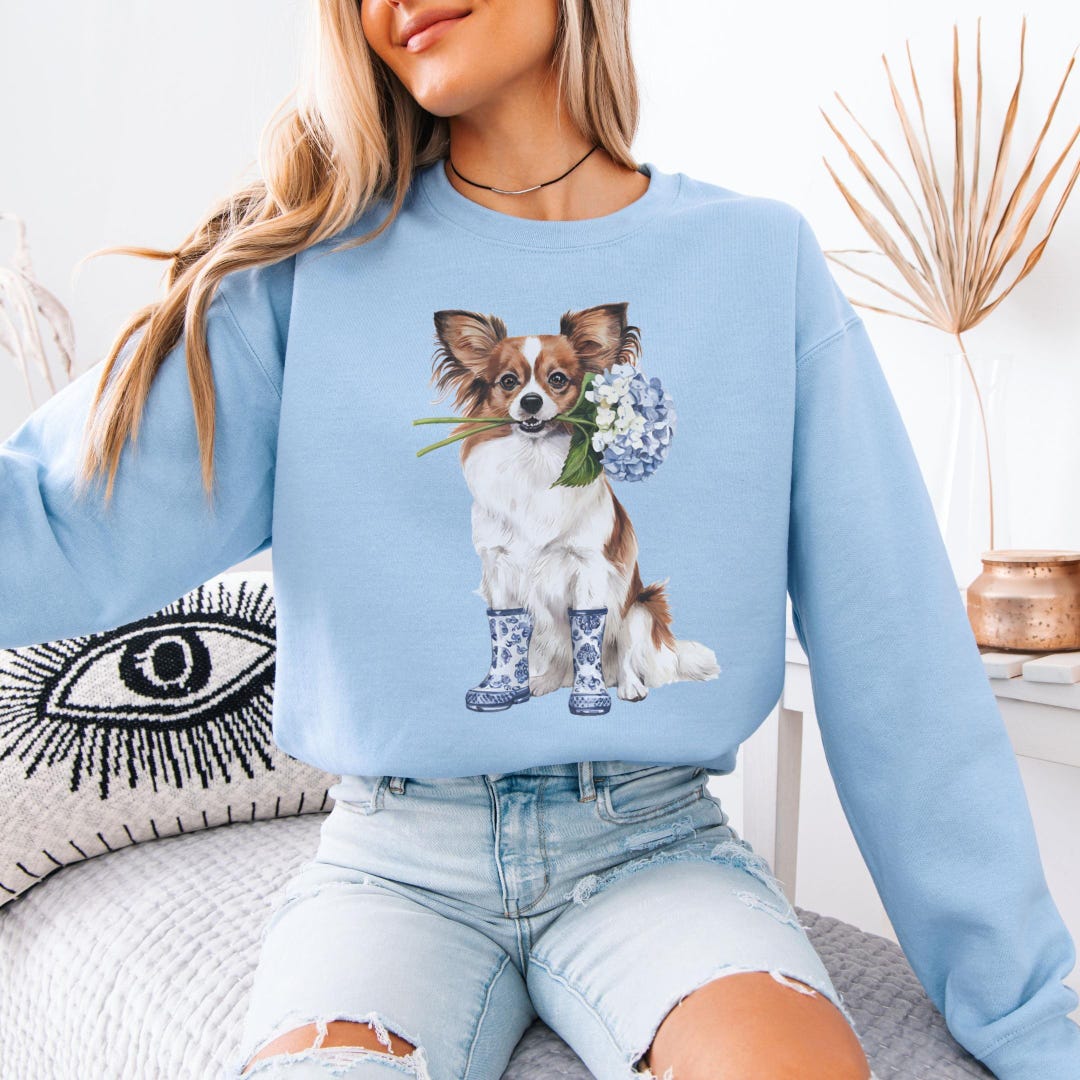 Floral Papillon Sweatshirt, Papillon Toile Sweater, Papillon Lover Gift ...