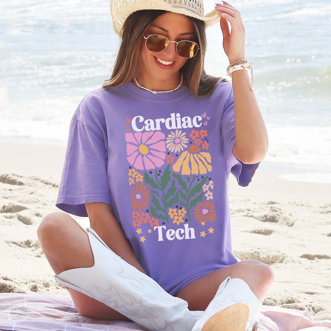 Floral Cardiac Tech Shirt, Cardiology Tech Tee, Cardiovascular RN NP ...