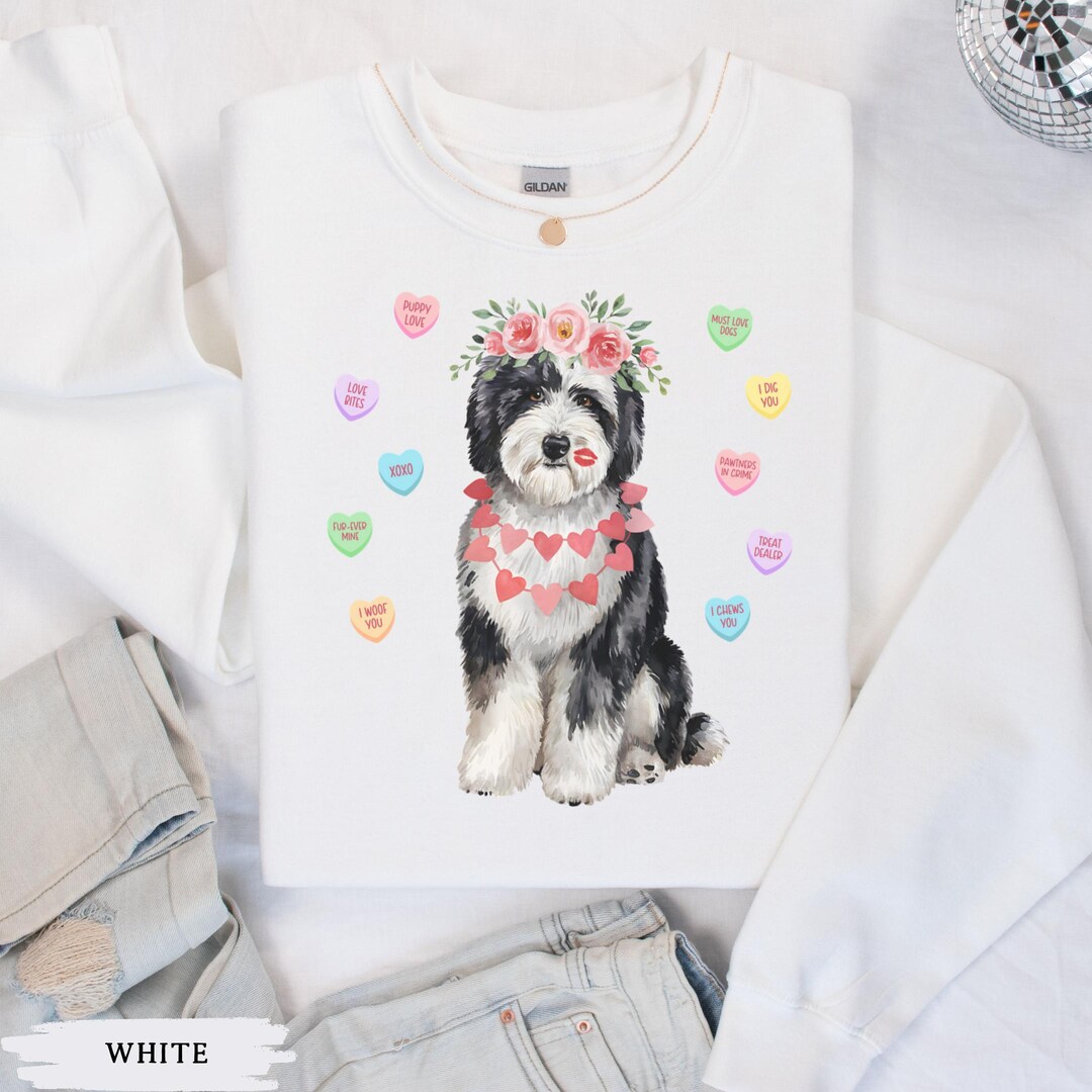 Sheepadoodle Valentines Day Sweatshirt, Conversation Heart Dog Lover ...
