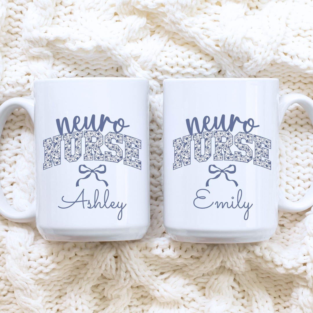 Personalized Neuro Nurse Toile Coffee Mug, Custom Floral Neurology ...