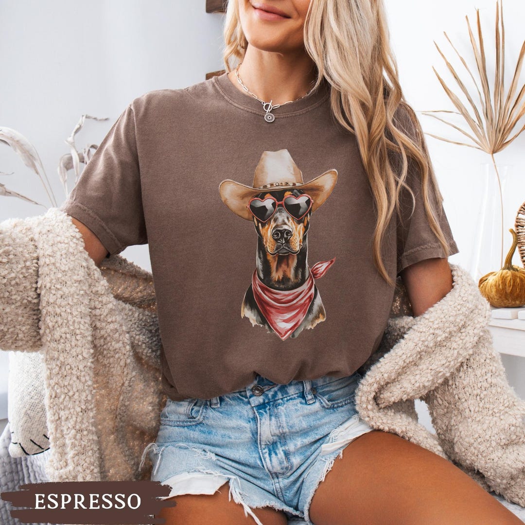 Funny Doberman Western Shirt, Comfort Colors Doberman Cowboy Hat Tee ...