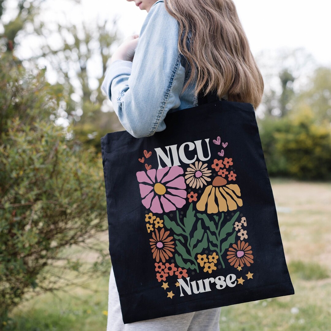 Floral NICU Nurse Tote Bag, Flower Neonatal ICU Nursing Beach Bag ...