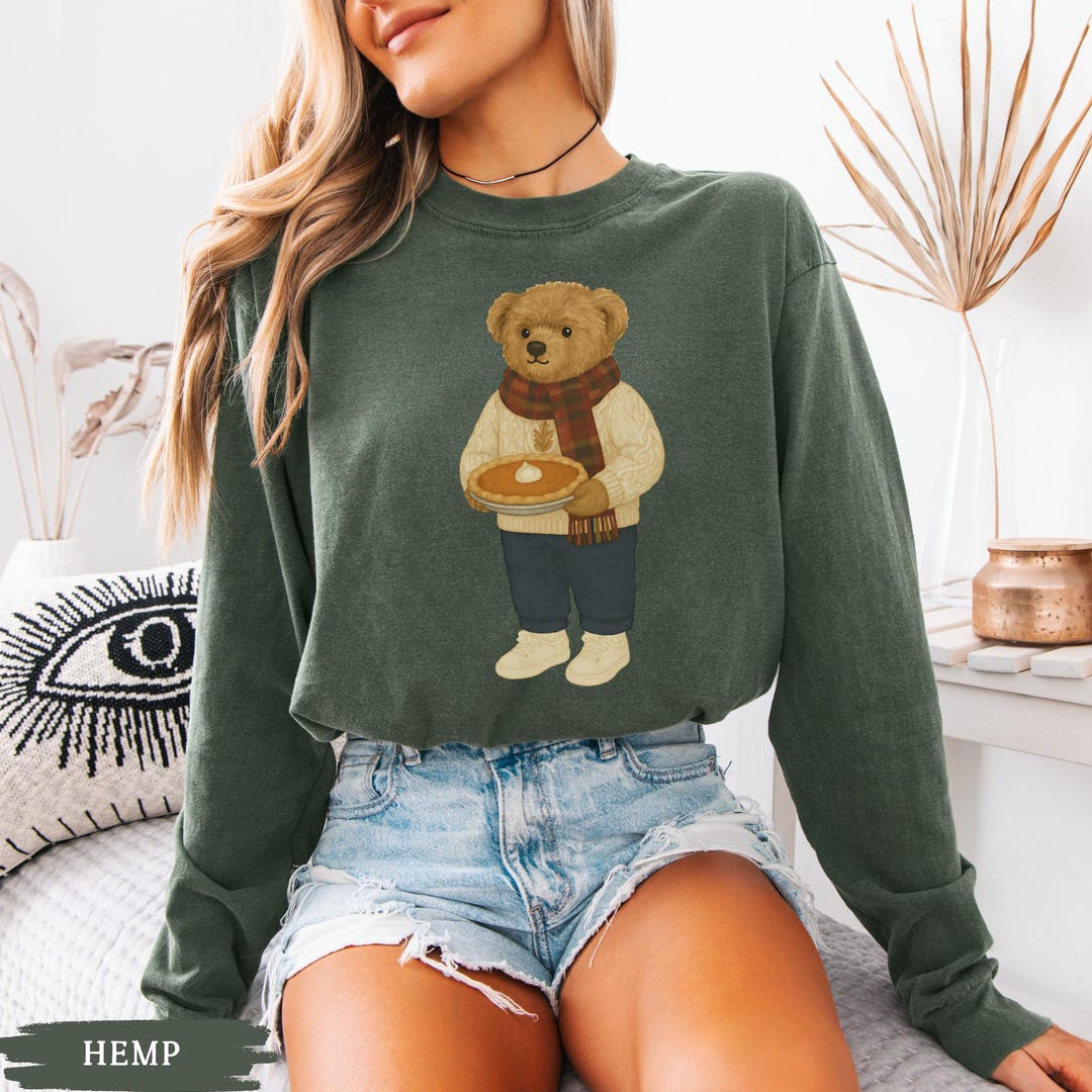 Preppy Thanksgiving Pie Shirt, Comfort Colors Fall Teddy Bear Tee ...