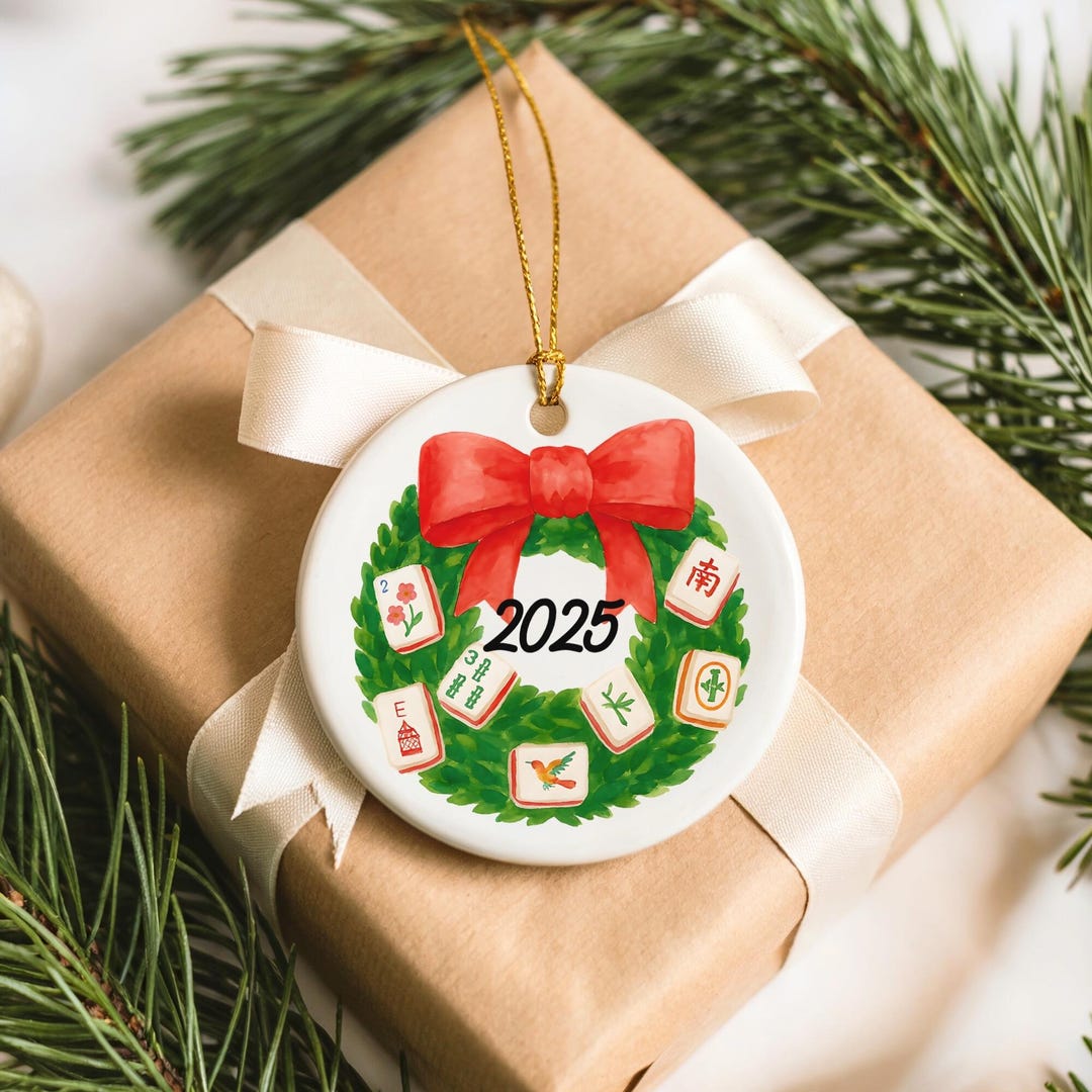 Custom Mahjong Christmas Wreath 2025 Ornament, Game Night Lover Gift ...