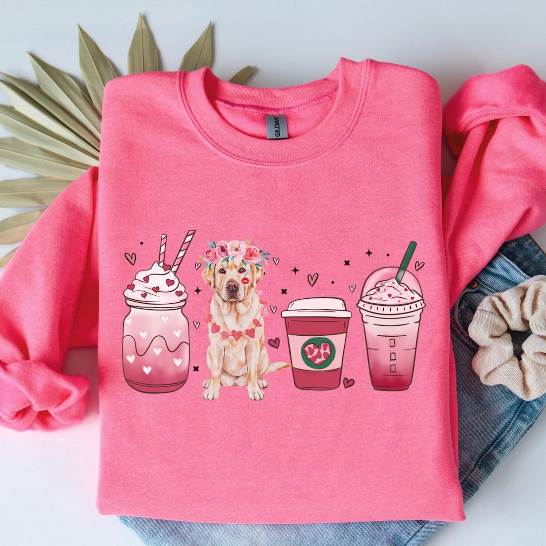 Yellow Lab Valentines Day Sweatshirt, Coffee Lover Yellow Labrador ...