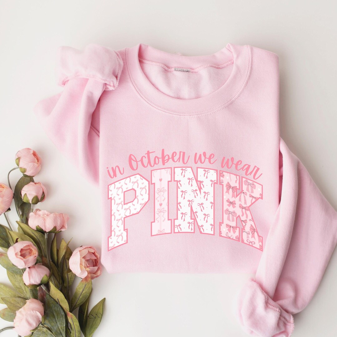 Preppy Breast Cancer Awareness Sweatshirt, Pink October Cancer Sweater ...