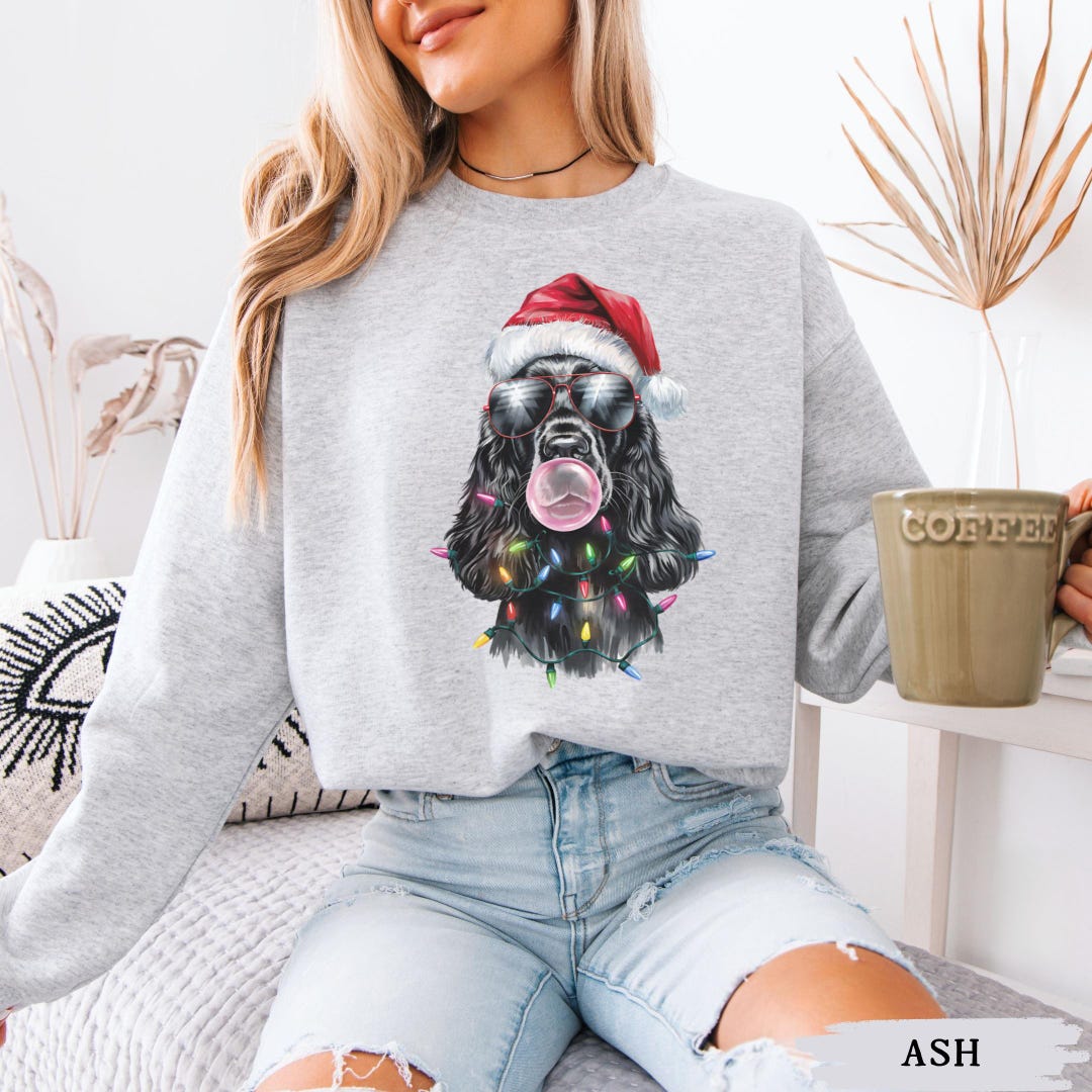 Santa Cocker Spaniel Christmas Sweatshirt, Funny Dog Holiday Crewneck ...