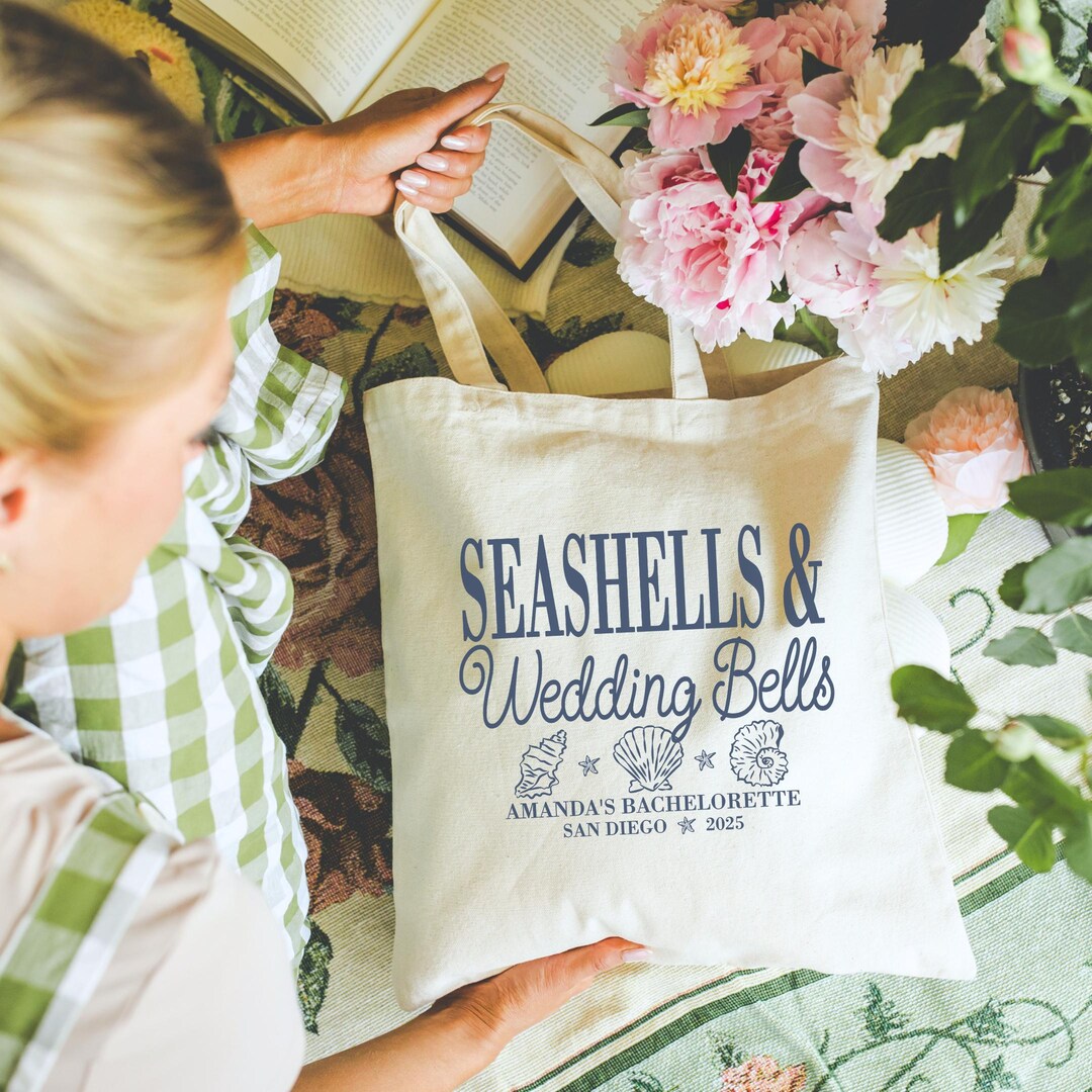 Seashell Wedding Bell Tote Bag, Bachelorette Beach Bag, Coastal Bridal ...