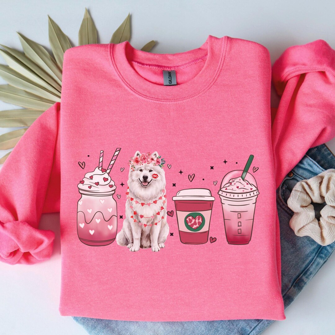 Samoyed Valentine Day Sweatshirt, Coffee Lover Samoyed Sweater, Floral ...