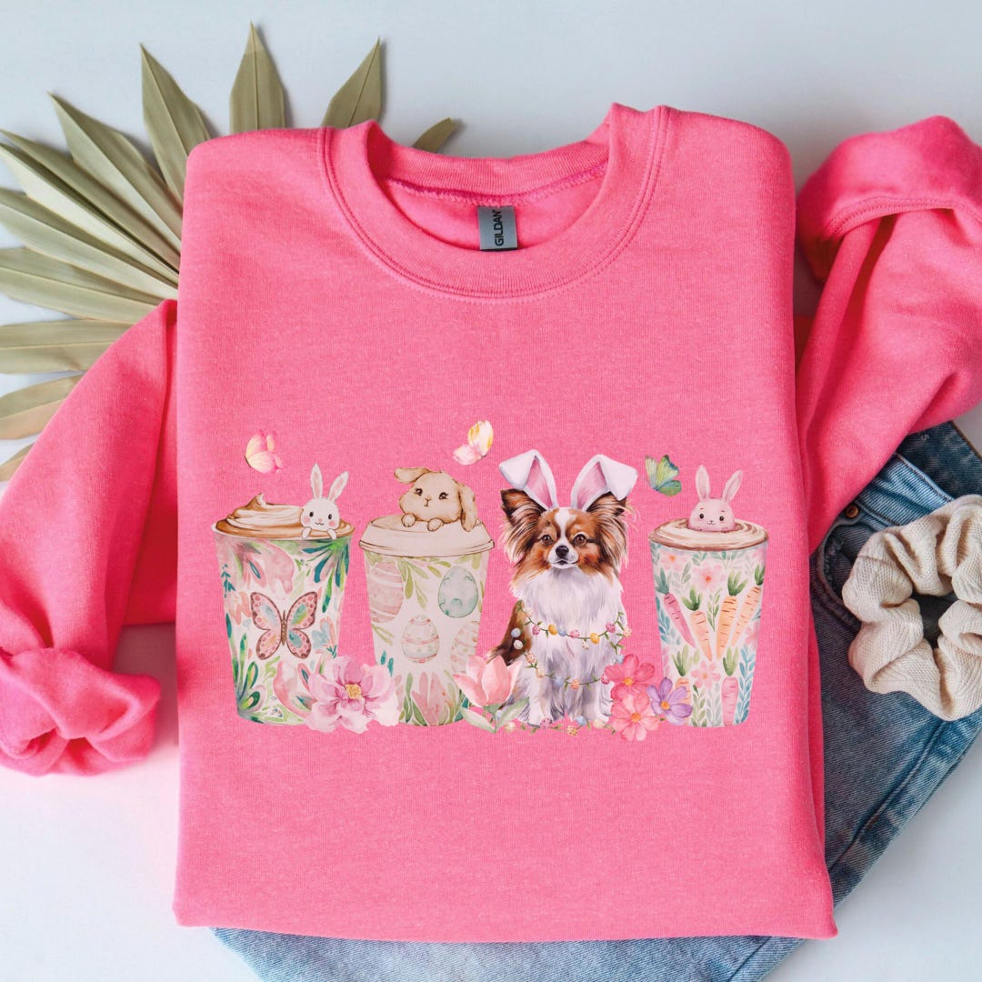 Coffee Papillon Easter Bunny Sweatshirt, Spring Floral Papillon Sweater ...