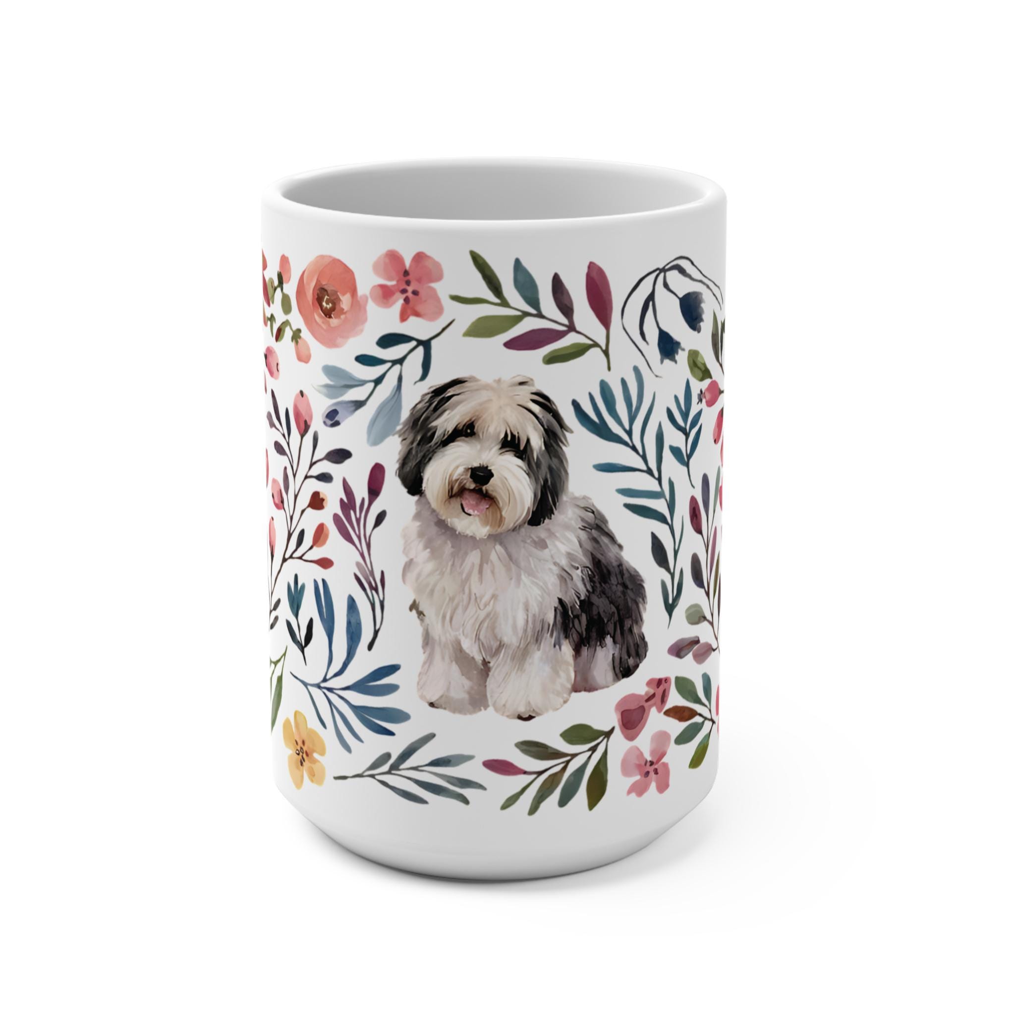 Floral Sheepadoodle Coffee Mug, Flower Sheepadoodle Dog Mom Gift, Boho ...