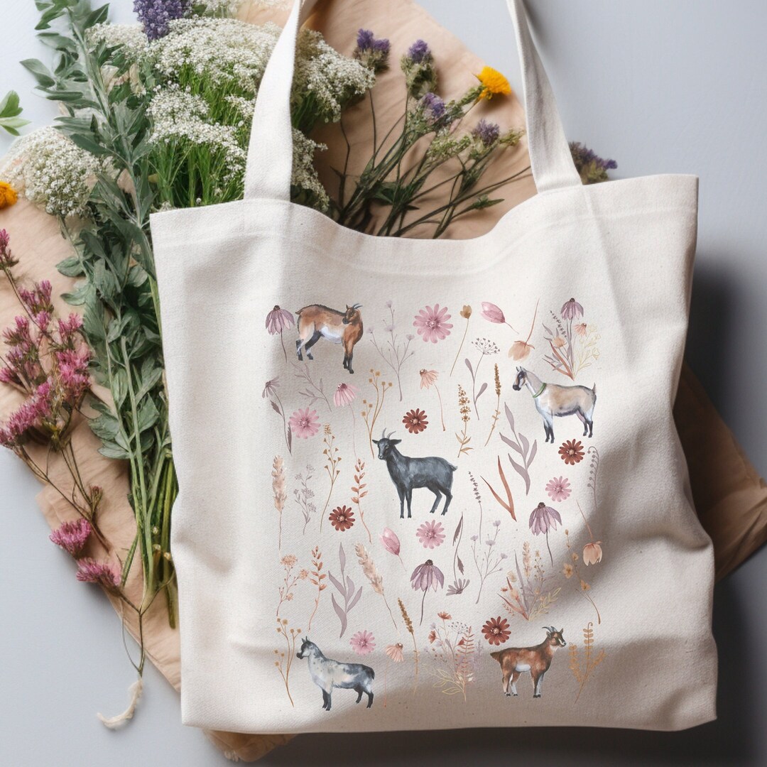 Floral Goat Tote Bag, Cottagecore Gift for Mom, Mini Goat Farmer Gift ...