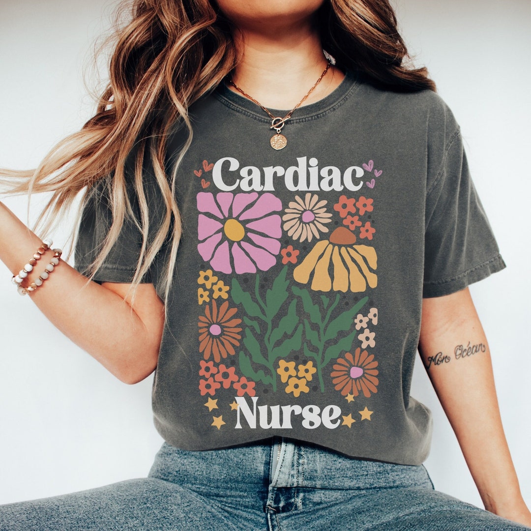 Floral Cardiac Nurse Shirt, Cardiology Nurse Tee, Cardiovascular RN NP ...