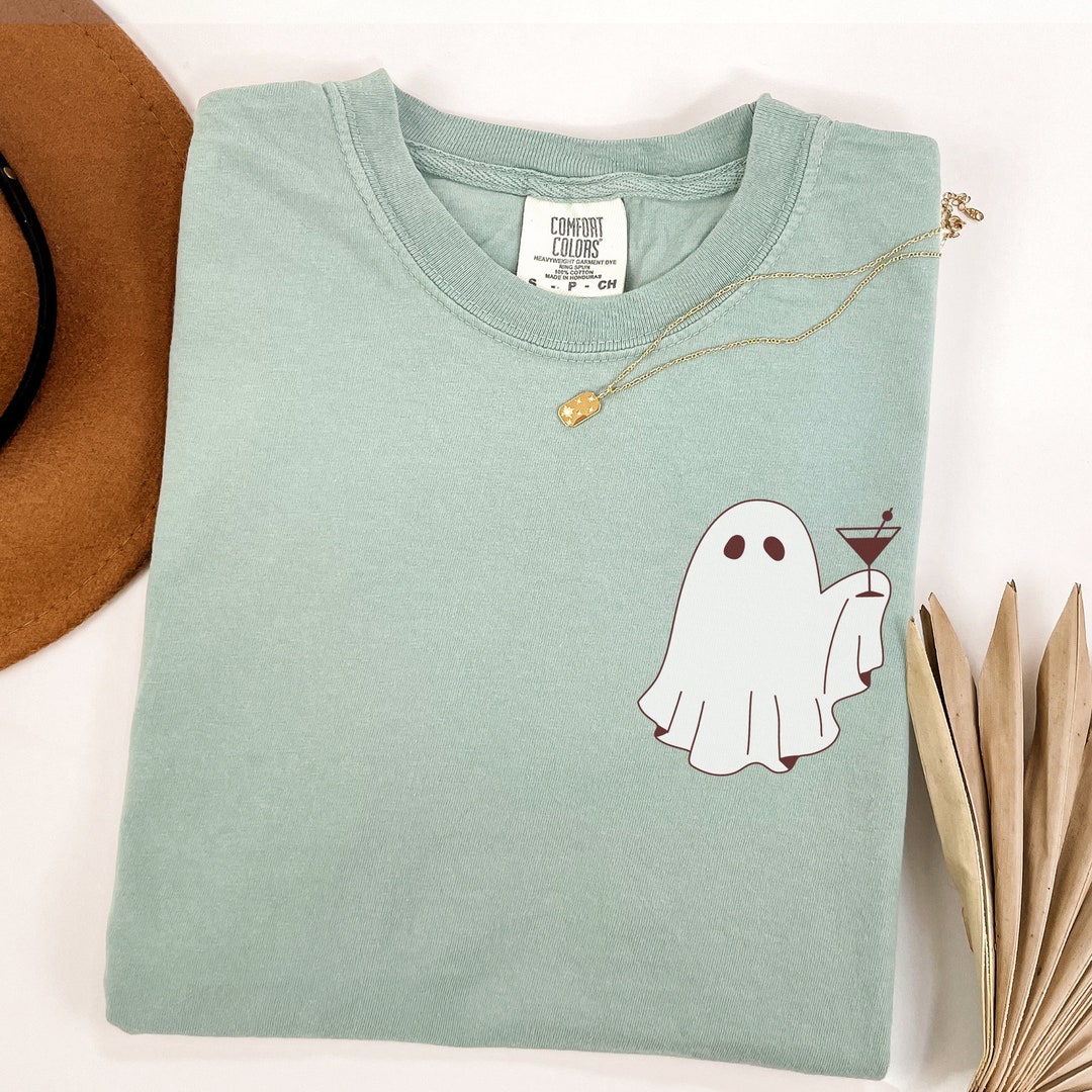 Martini Ghost Shirt, Comfort Color Pink Halloween Tshirt, Spooky Tini ...