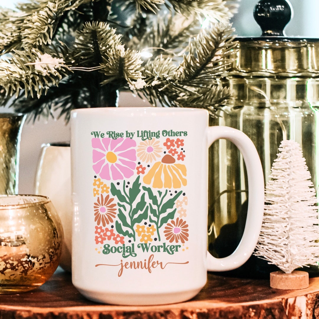 Personalized School Social Worker Gift, Flower Social Work Mug, Floral ...