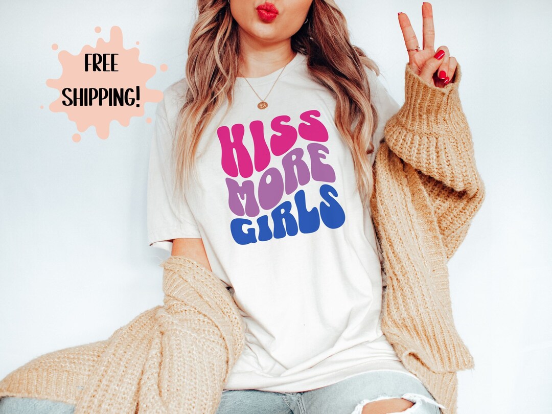 Groovy Subtle Bi Pride Shirt, Retro Kiss More Girls Lavender Gaze Tee ...