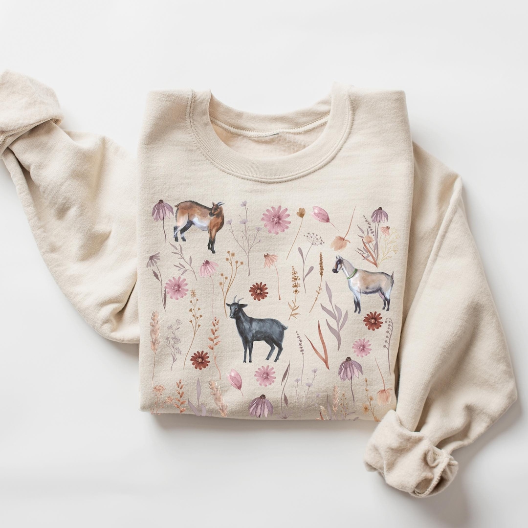 Pressed Flower Goat Sweatshirt, Floral Goat Crewneck, Wildflower Farm ...