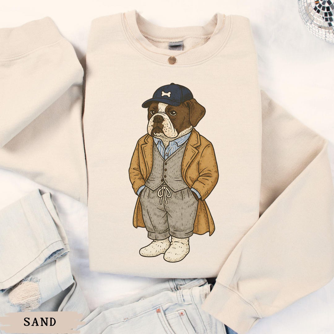 Preppy English Bulldog Sweatshirt, Funny Bulldog Lover Crewneck Sweater ...