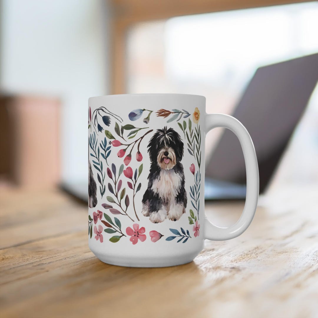 Floral Sheepadoodle Coffee Mug, Flower Sheepadoodle Dog Mom Gift, Boho ...