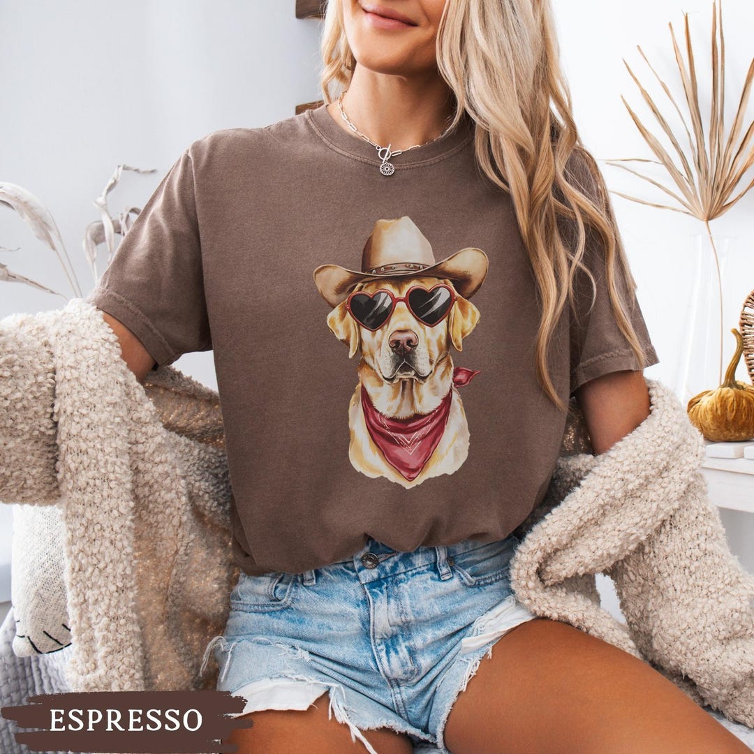 Funny Yellow Lab Western Shirt, Comfort Color Labrador Cowboy Hat Tee ...