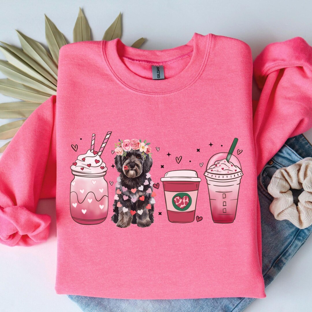 Cockapoo Valentine Day Sweatshirt, Coffee Cockapoo Sweater, Flower Vday ...