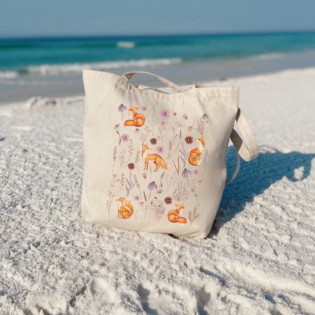 Floral Foxes Tote Bag, Fox Lover Gift for Mom, Coquette Wildflower ...
