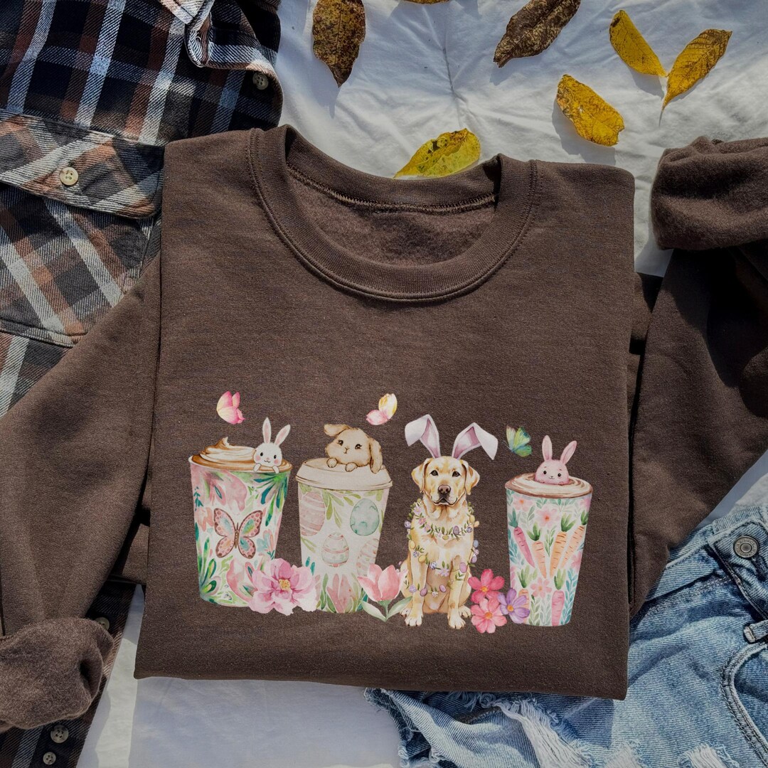 Coffee Yellow Lab Easter Bunny Sweatshirt, Spring Floral Labrador ...