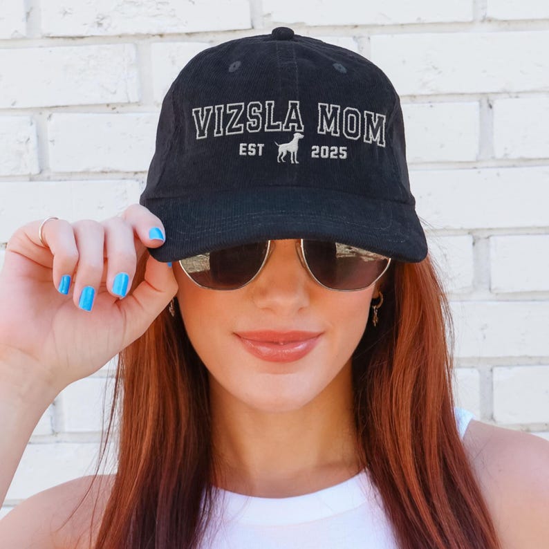 Vizsla Dog Mom Corduroy Embroidered Hat, Custom Vizsla Dog Dad Cap ...
