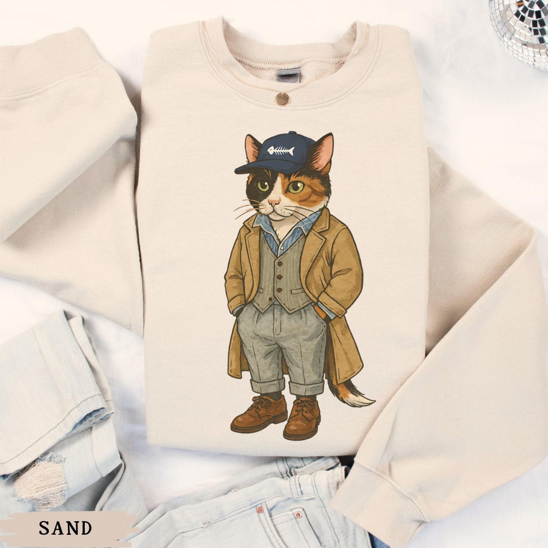 Preppy Calico Cat Sweatshirt, Funny Cat Lover Crewneck Sweater, Chic ...