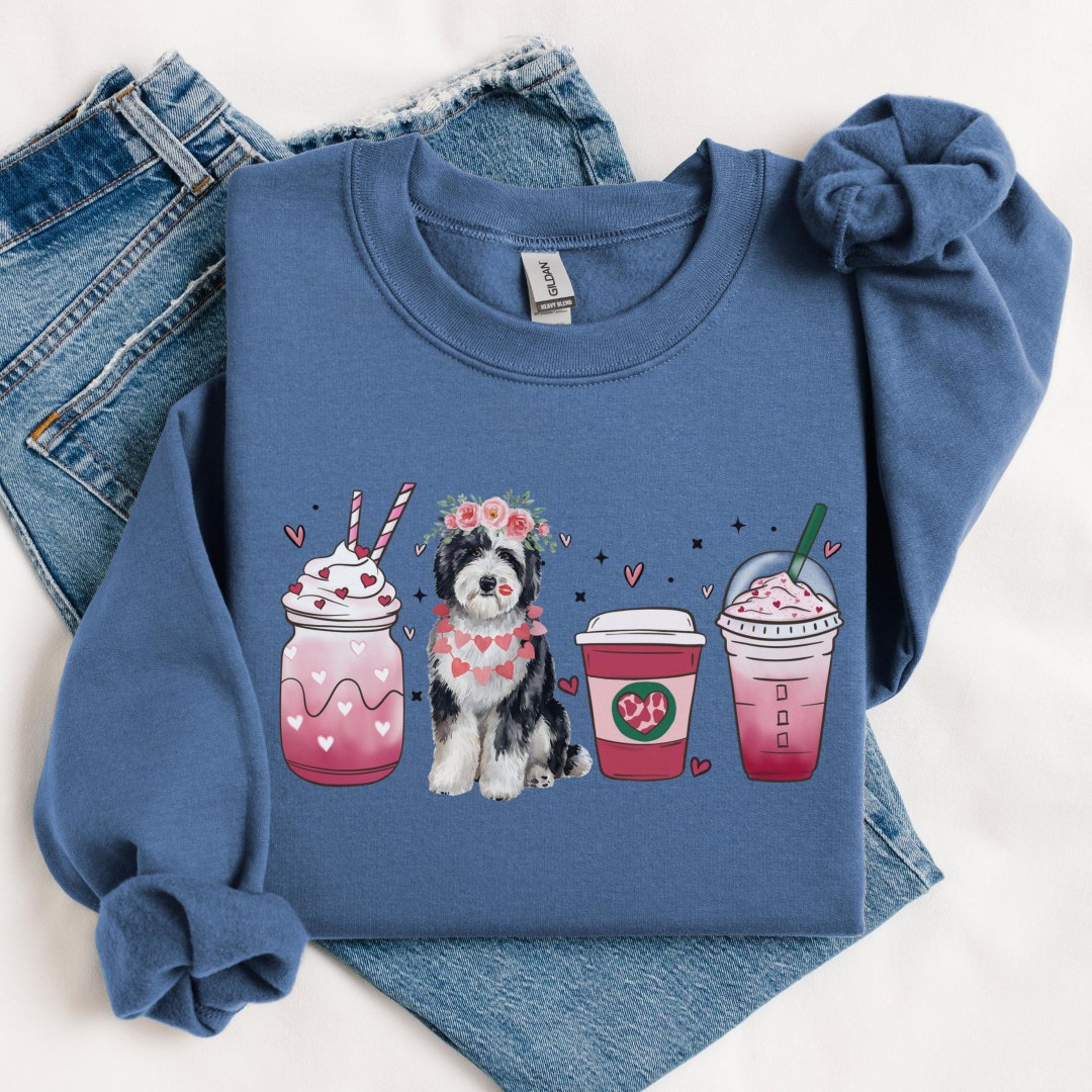 Sheepadoodle Valentine Day Sweatshirt, Coffee Lover Sheepadoodle ...
