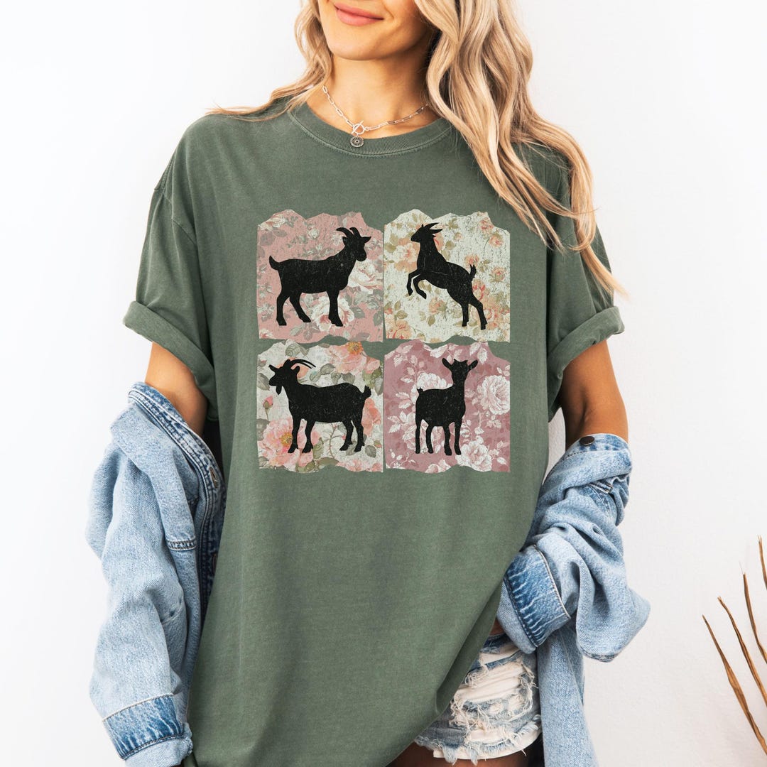 Distressed Goat Shirt, Floral Patchwork Crewneck, Western Comfort ...