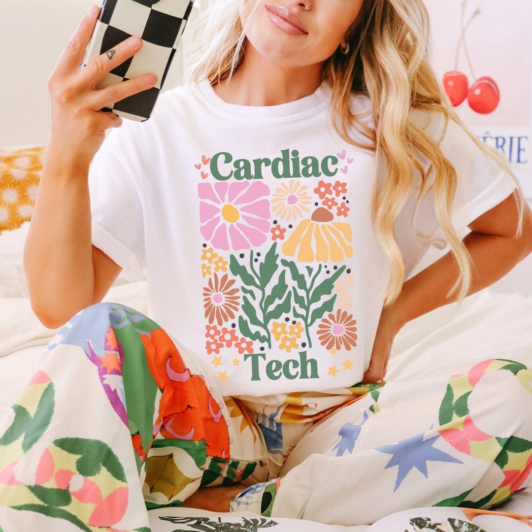 Floral Cardiac Tech Shirt, Cardiology Tech Tee, Cardiovascular RN NP ...