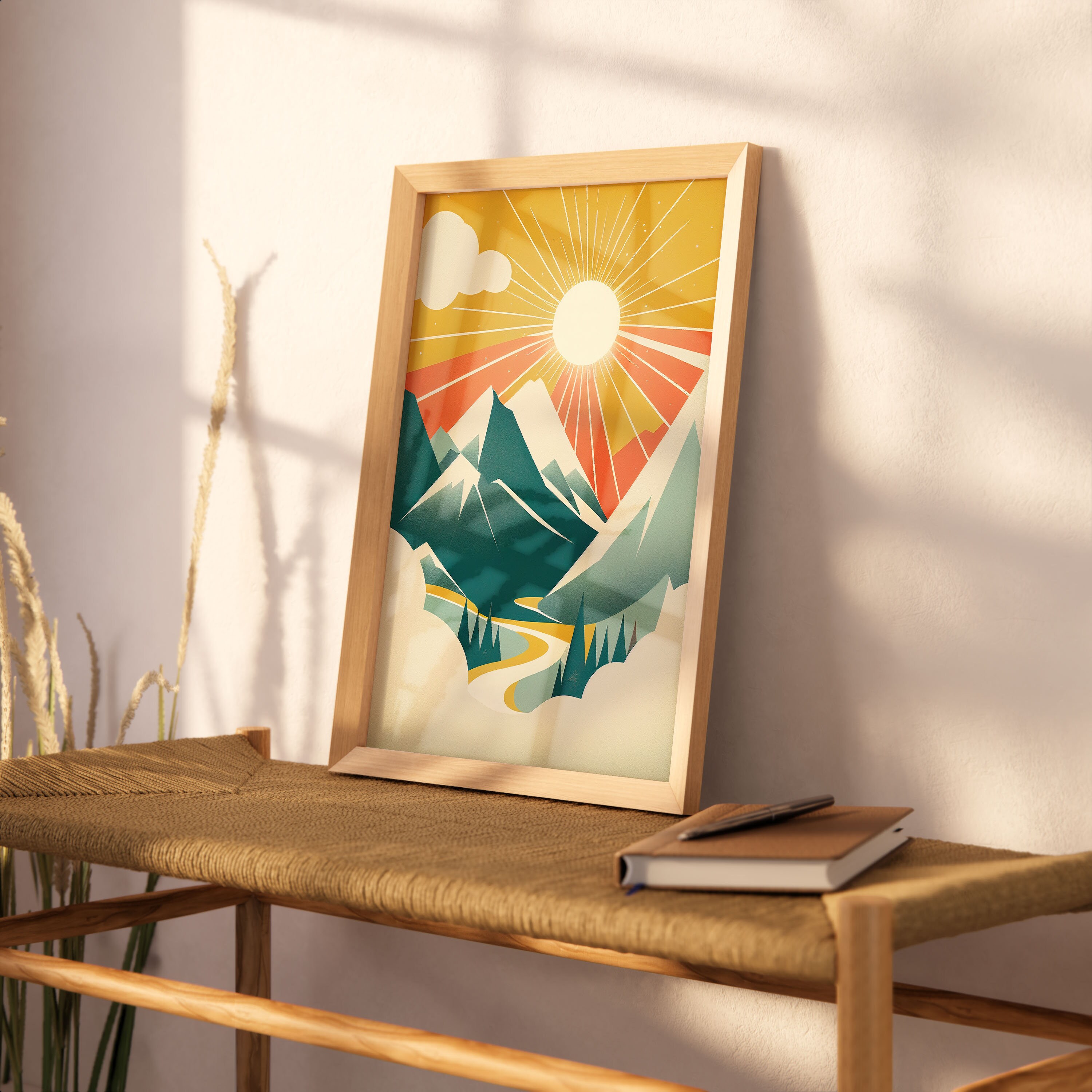 Mountain Sun Wall Art Midcentury Modern Art Sun Art Abstract Landscape ...
