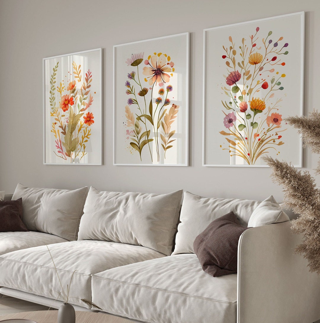 Wildflower Art | Watercolor Wildflowers | Canvas Wall Art | Minimalist Modern Art | Colorful ...