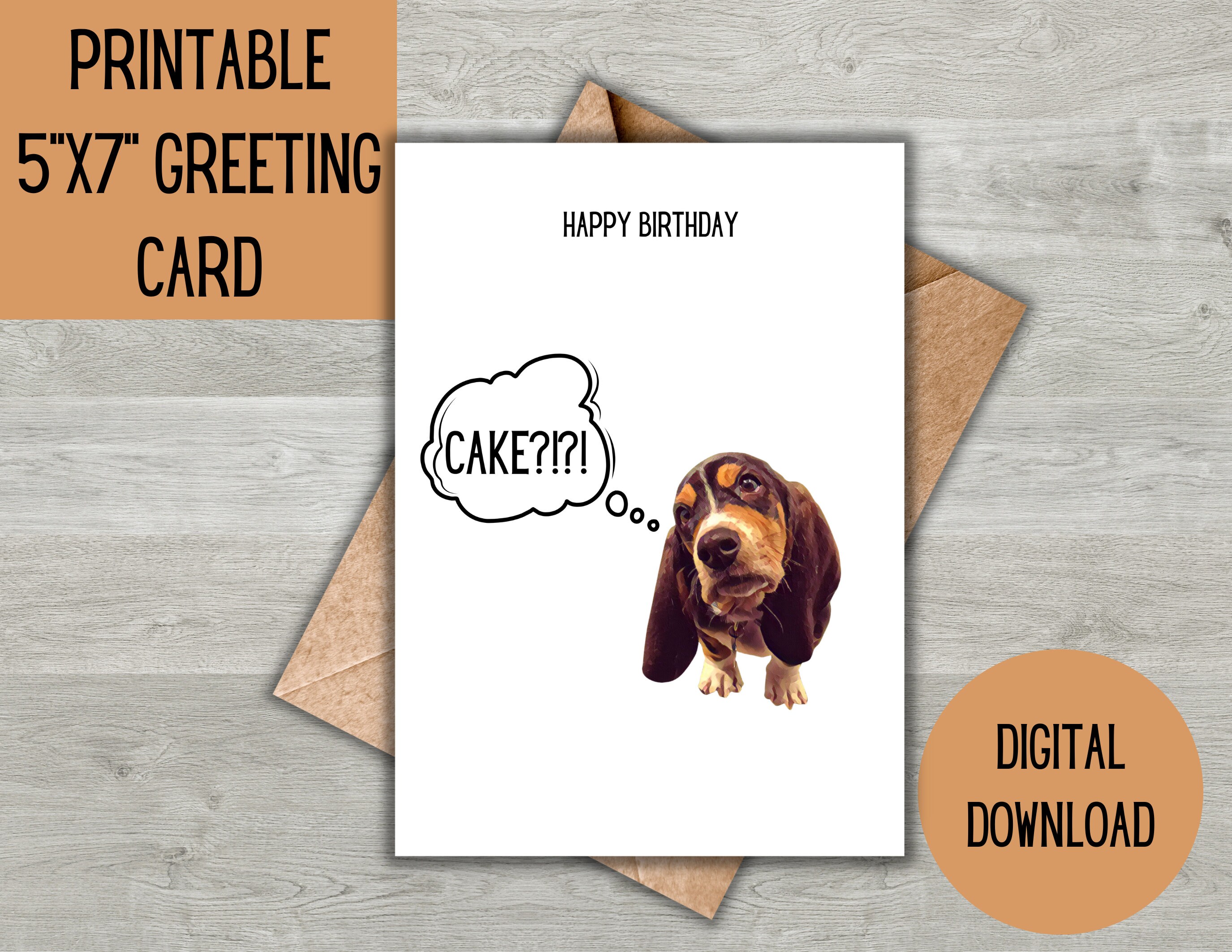 Printable Dog Birthday Card. Basset Hound. Cute Dog Lover Happy ...
